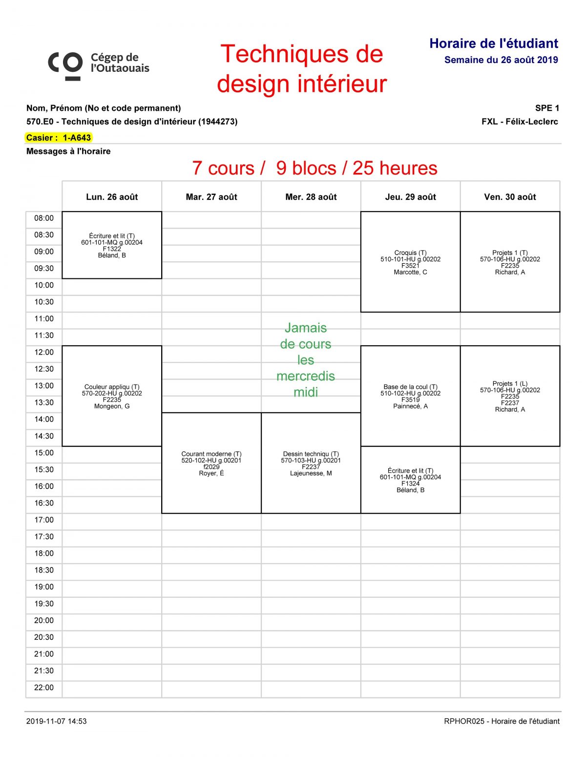Exemples d’horaires au cégep – Table Éducation Outaouais