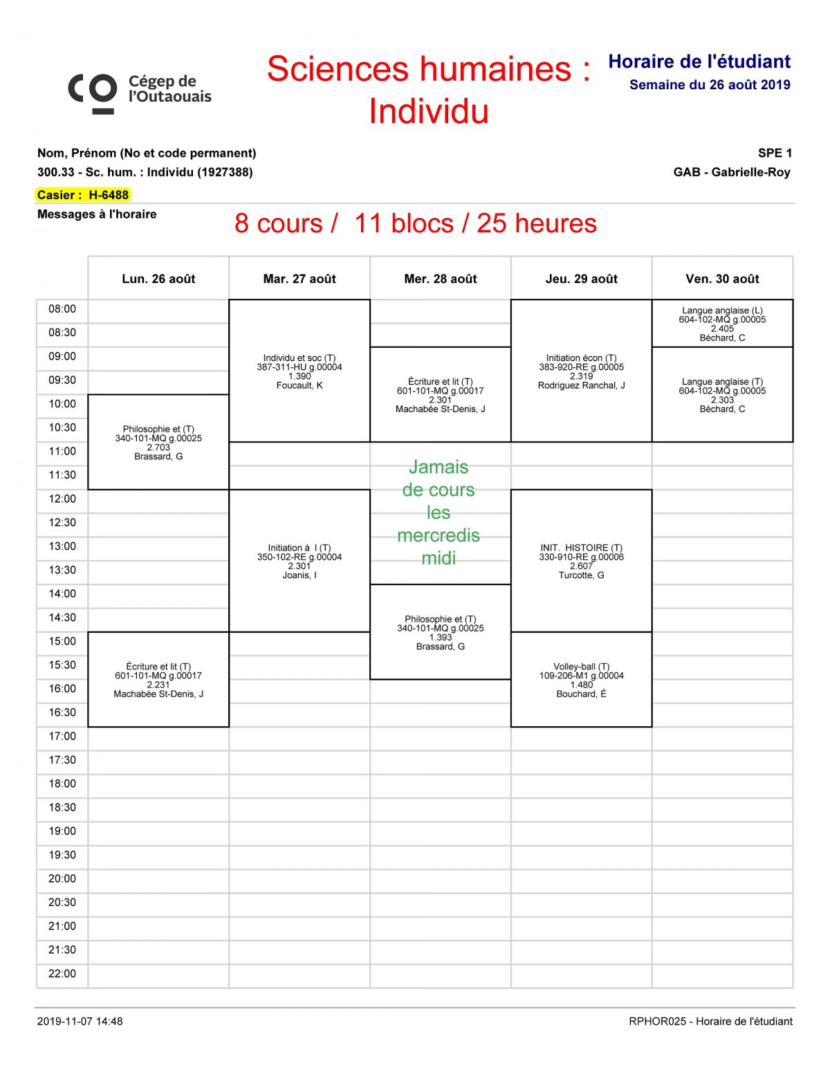 Exemples d’horaires au cégep – Table Éducation Outaouais